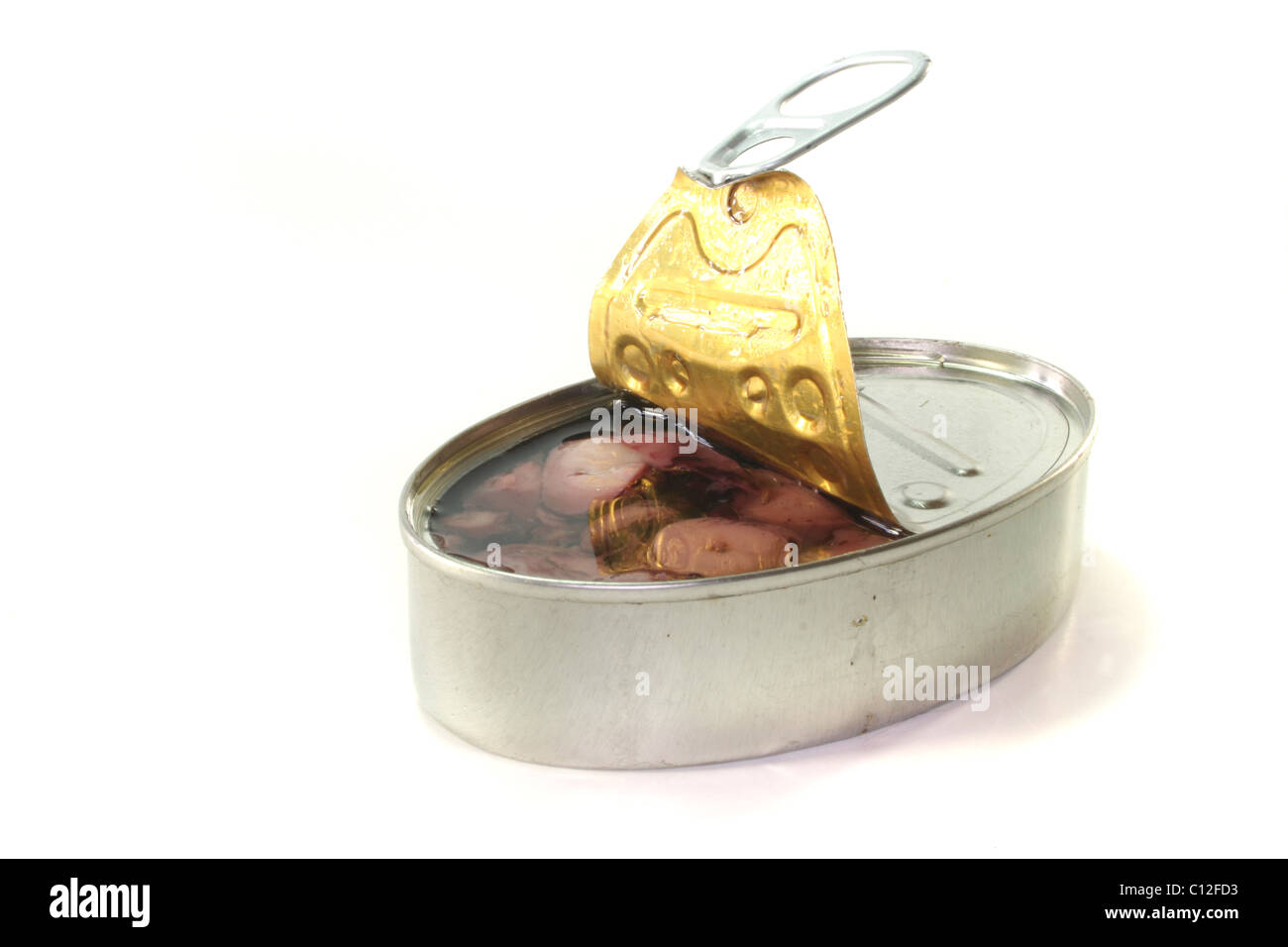 a can of squid on a white background Stock Photo - Alamy