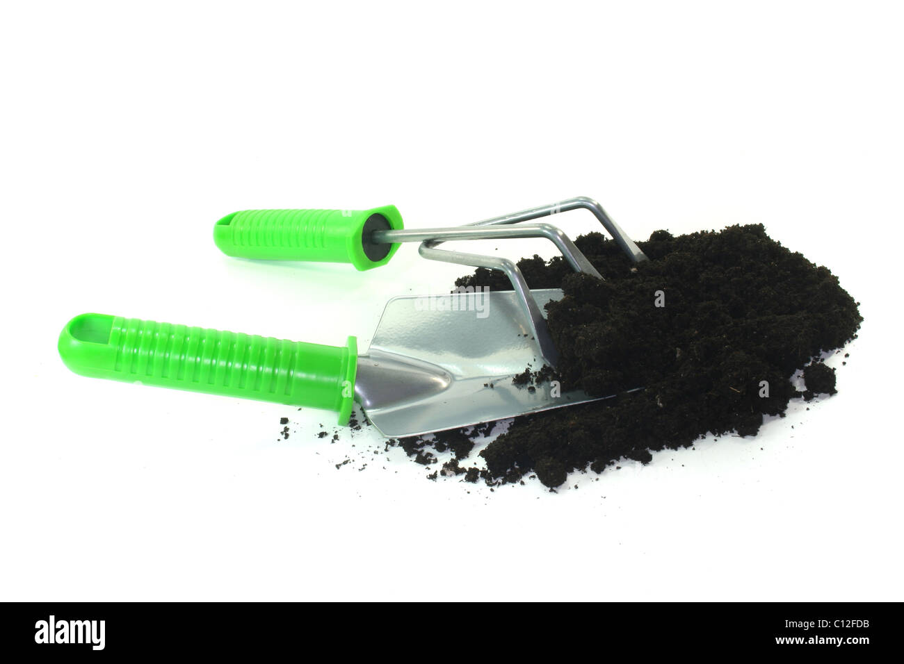 various implements for planting on a white background Stock Photo - Alamy