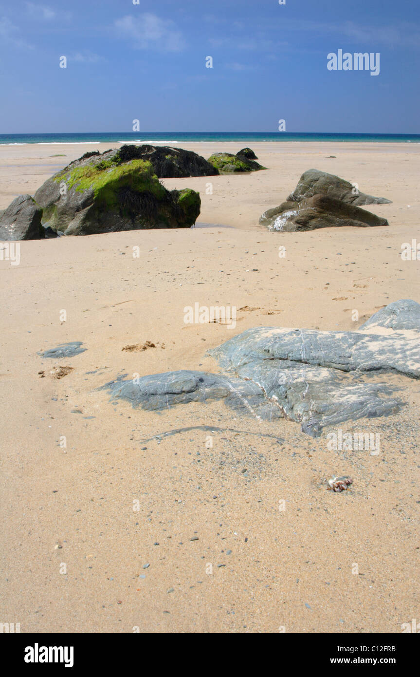 Sandy beach at Watergate Bay, North Cornwall, England, UK Stock Photo ...