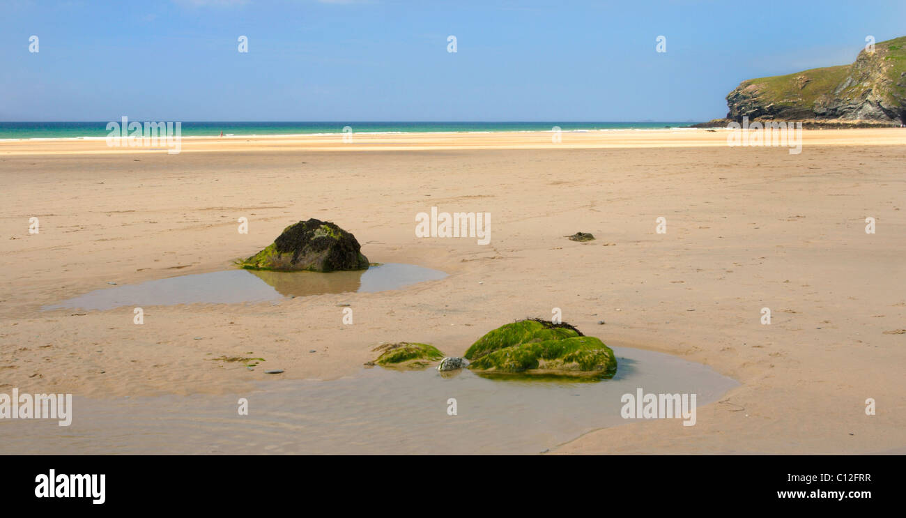 Sandy beach at Watergate Bay, North Cornwall, England, UK Stock Photo ...