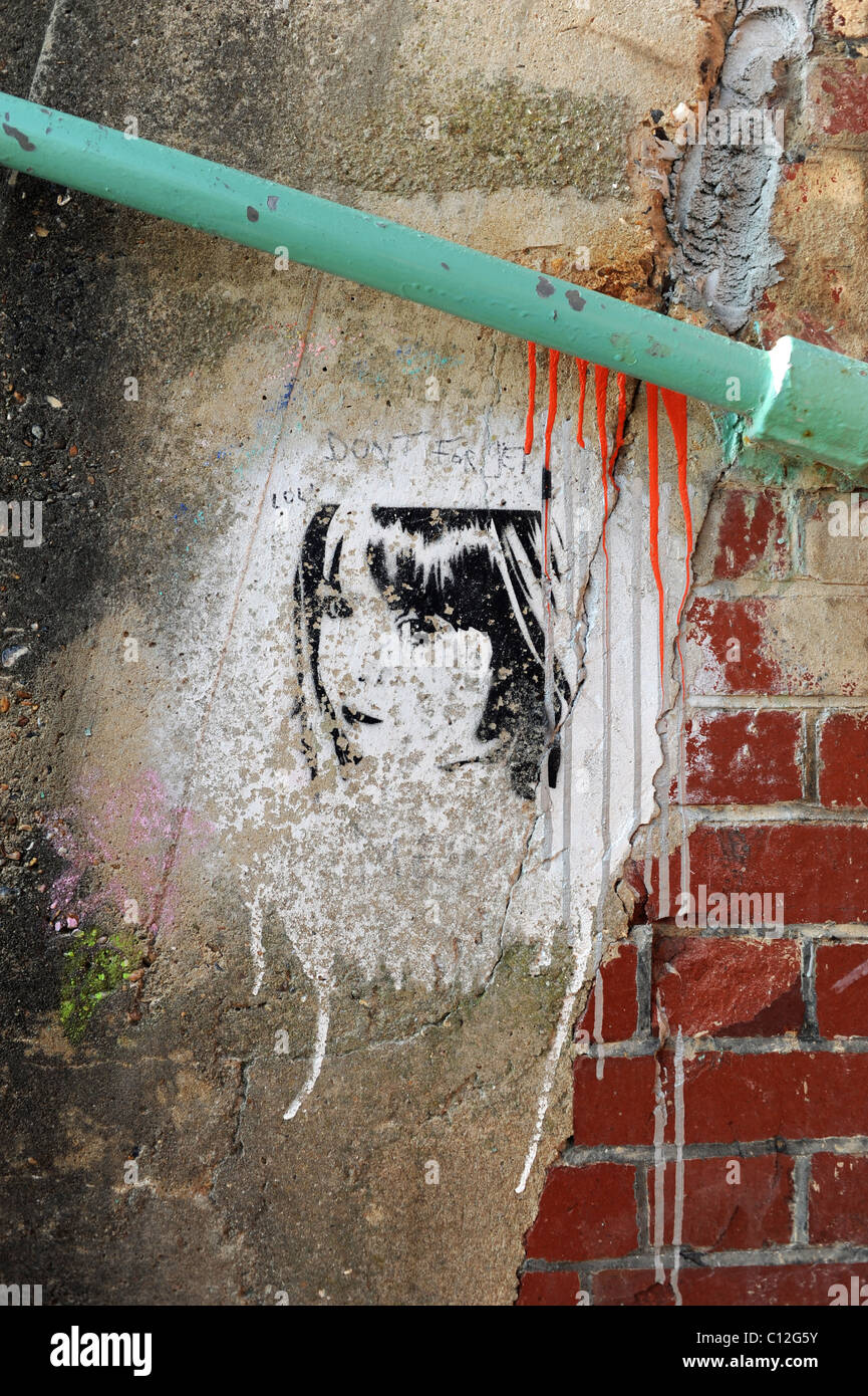 Graffiti stencil art at Ovingdean nr Brighton in memory of Madelaine ...