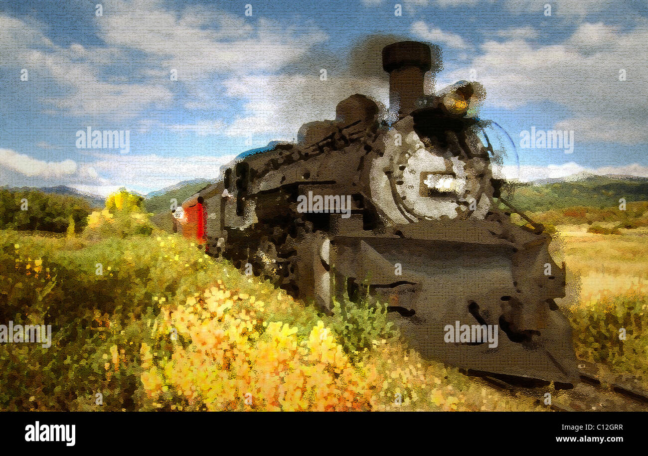 Highballing through the Rocky Mountains, steam engine 497 carries ...
