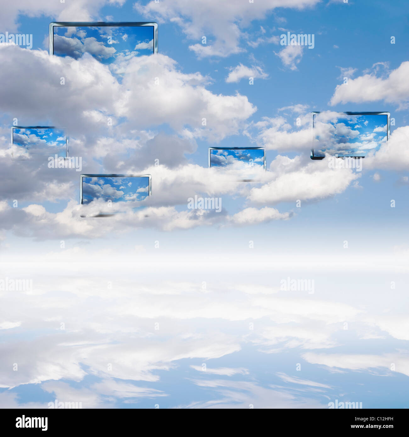 Digital composite with cloudscape and monitors Stock Photo - Alamy