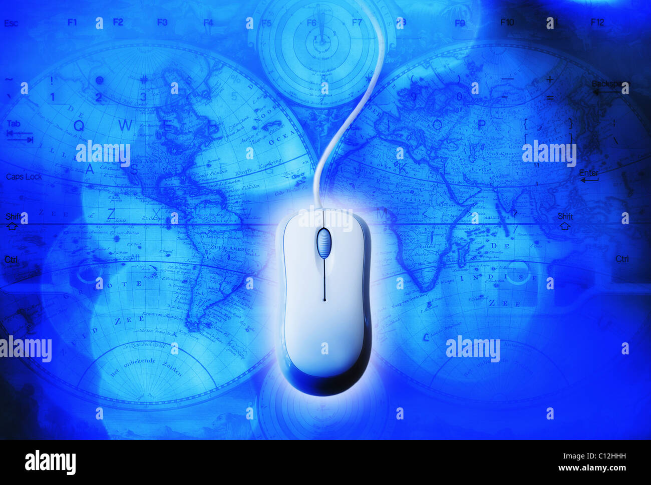 Digital composite with map and computer mouse Stock Photo - Alamy