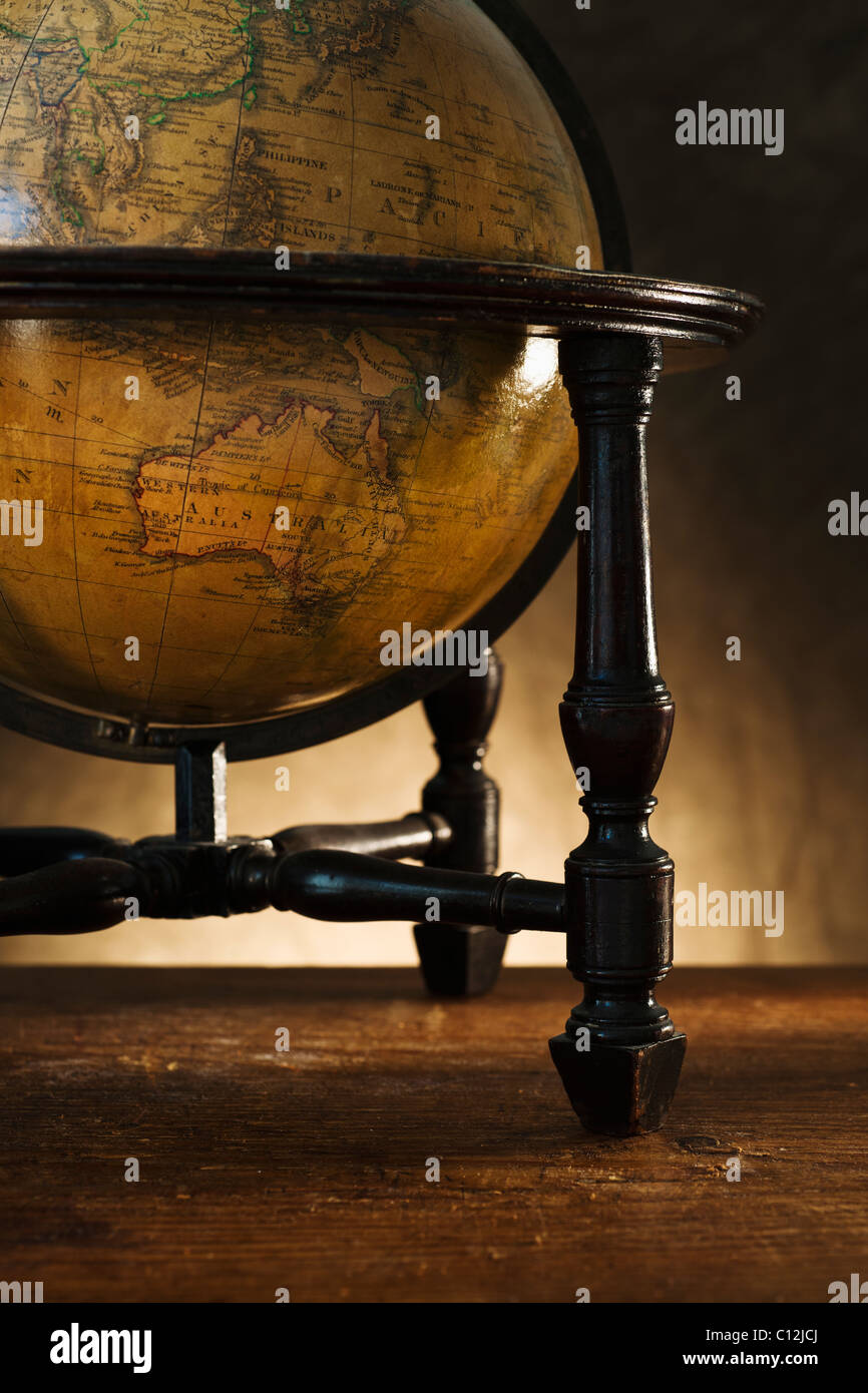Close up of antique globe on table Stock Photo - Alamy
