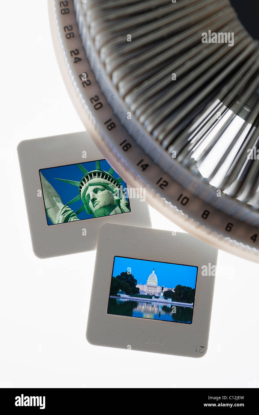 Close up of slides and on round slide tray Stock Photo - Alamy
