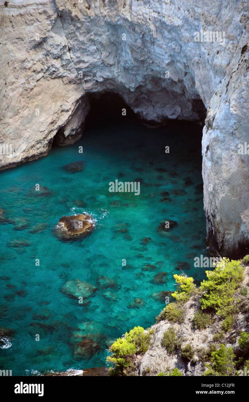 Panoramic view of rocky beach and cave in Keri, Zakynthos, Greece Stock ...
