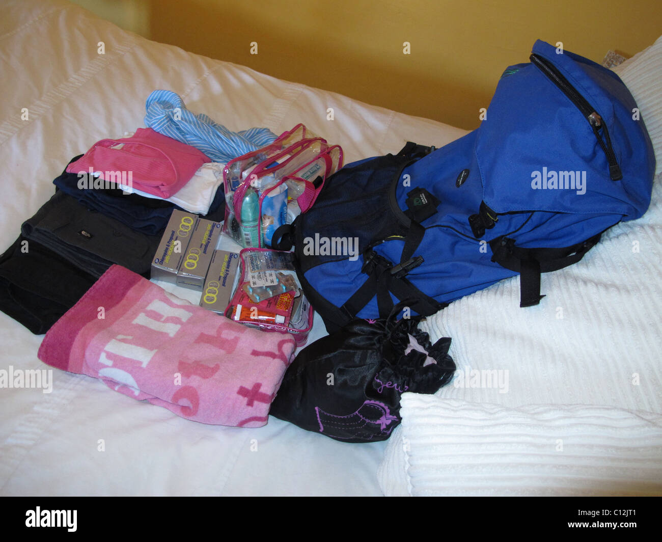 luggage and backpack ready to go traveling on a gap year Stock Photo ...