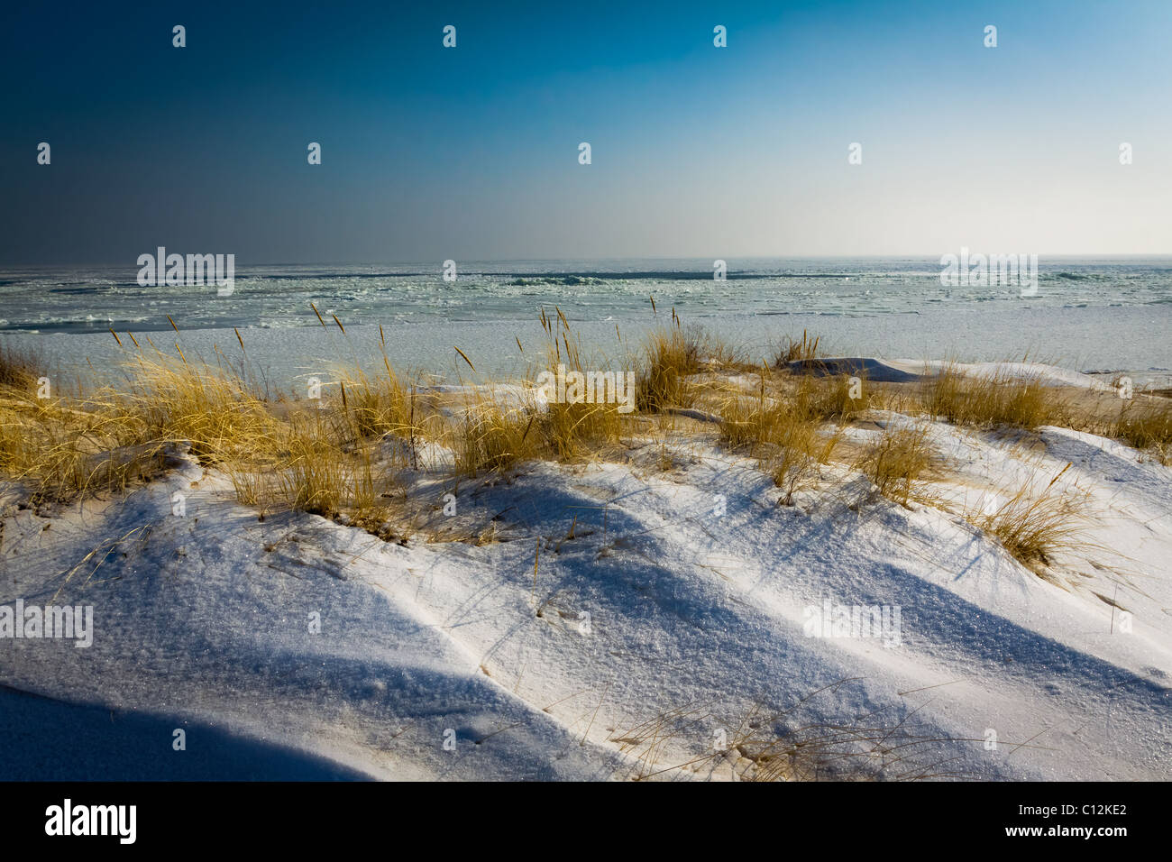 Winter sunrise in frozen beach Stock Photo - Alamy