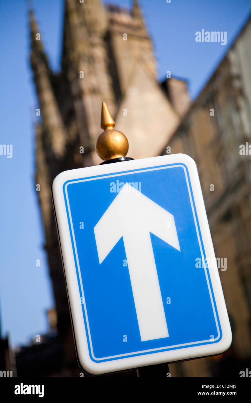 One way traffic sign. Bradford, West Yorkshire, UK Stock Photo - Alamy