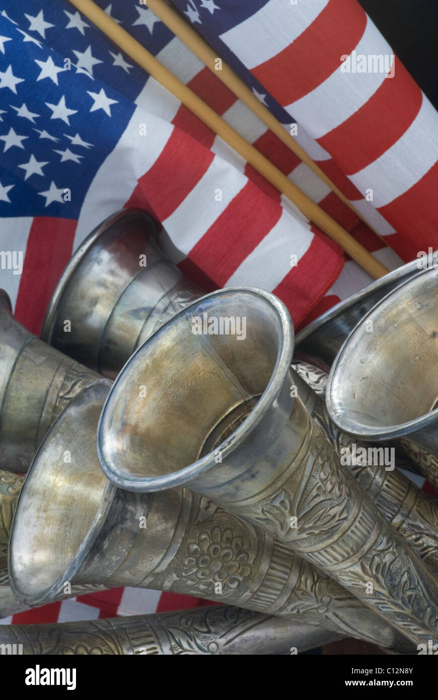 USA American flag with horns in the foreground Stock Photo - Alamy