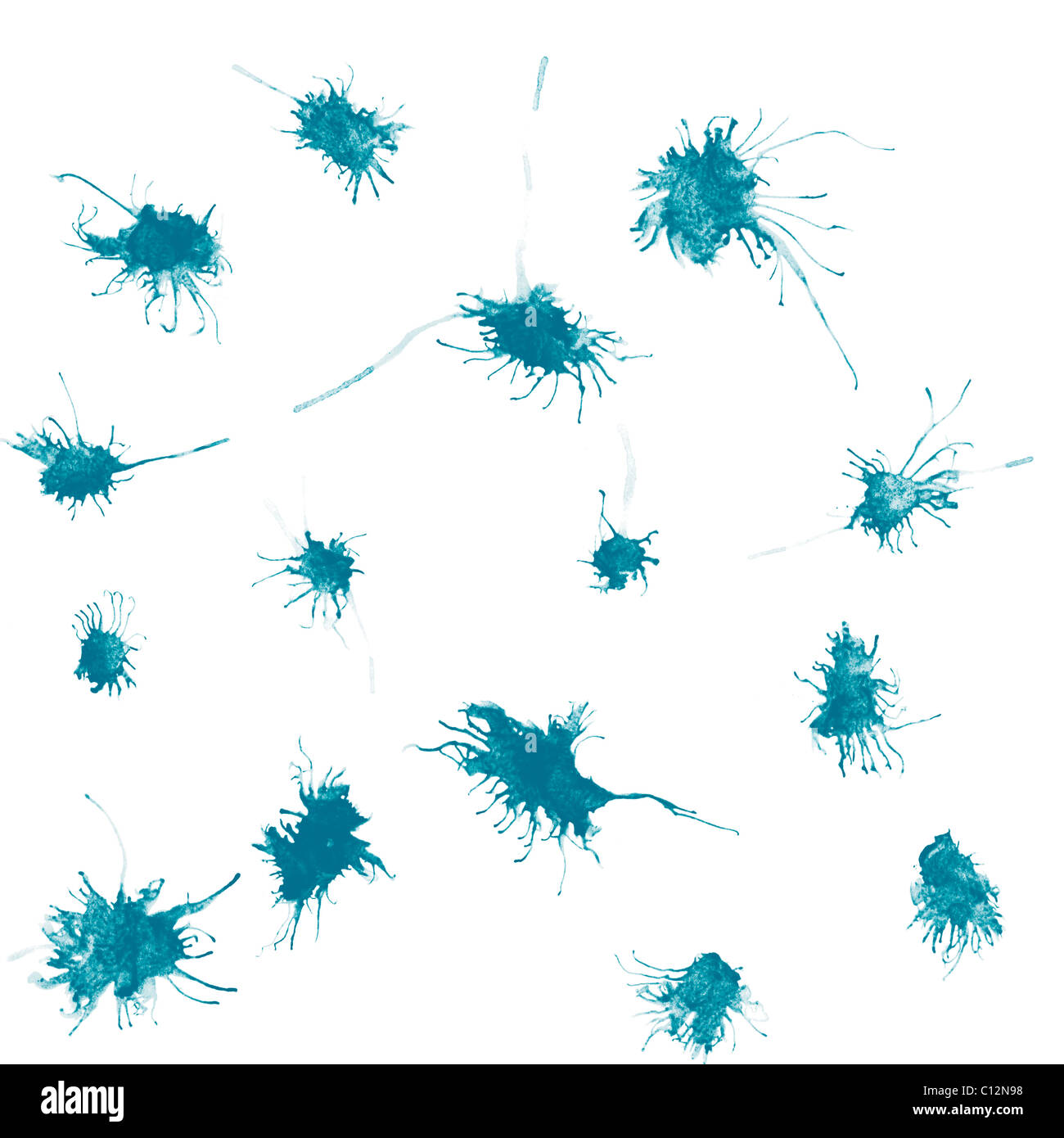 Blue bright ink splashes on white background Stock Photo - Alamy