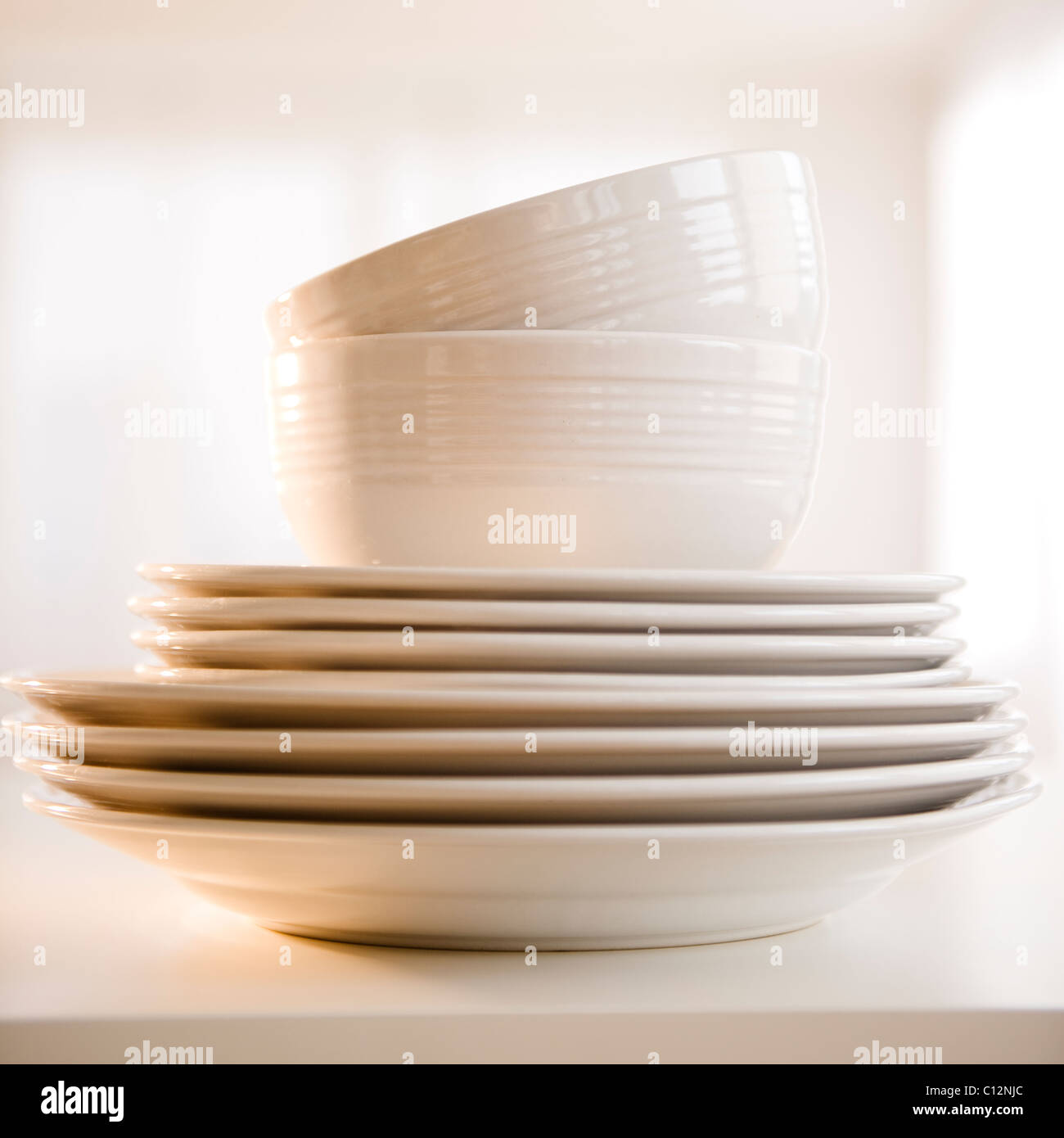 USA, New Jersey, Jersey City, close up of stack of dinnerware Stock ...