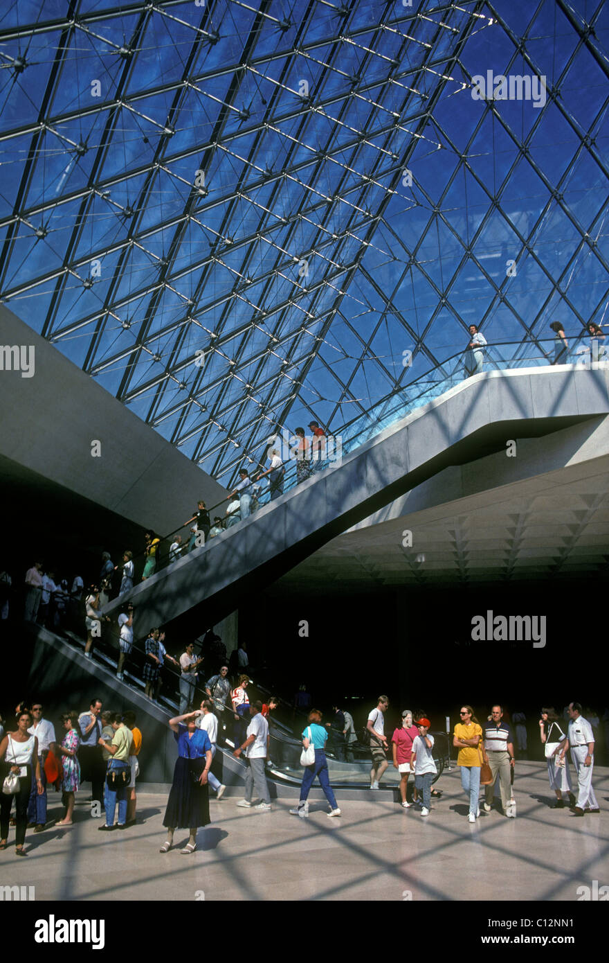 Glass Pyramid, designed by architect I M Pei, courtyard, Cour Napoleon ...