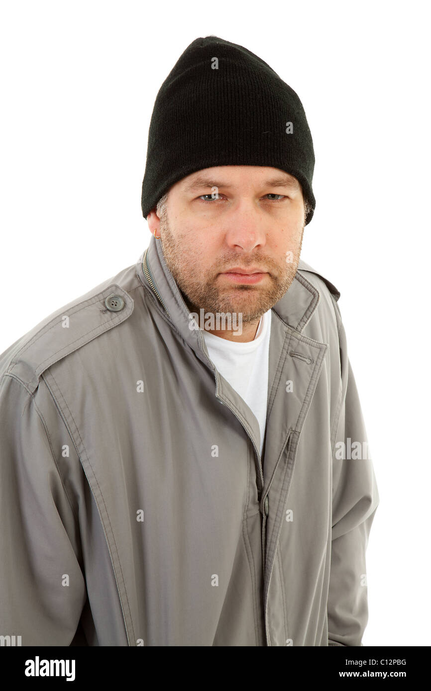 male homeless tramp over white background Stock Photo - Alamy