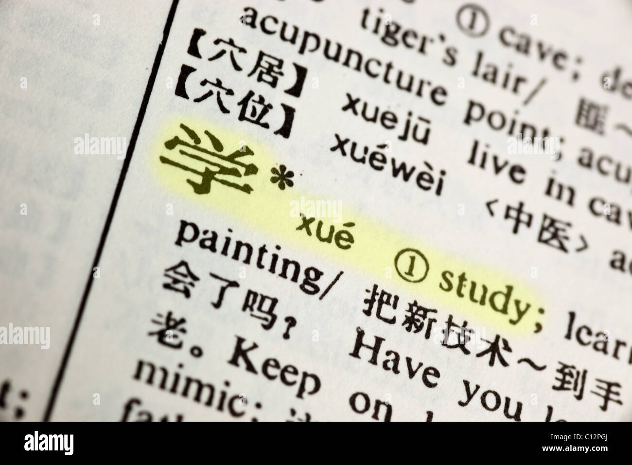 Study written in Chinese in a Chinese-English translation dictionary ...