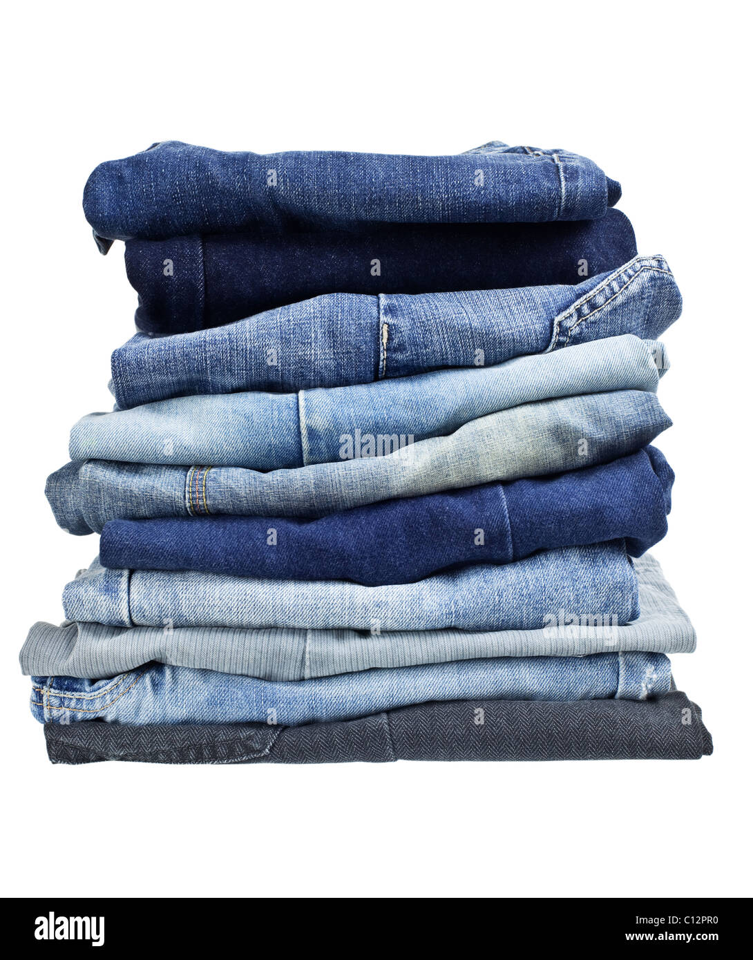 Pile denim jeans isolated on hi-res stock photography and images - Alamy