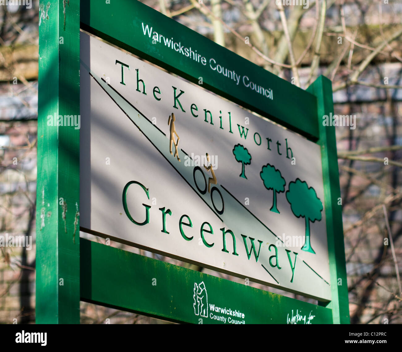 Sign showing the location of The Kenilworth Greenway; a public footpath ...