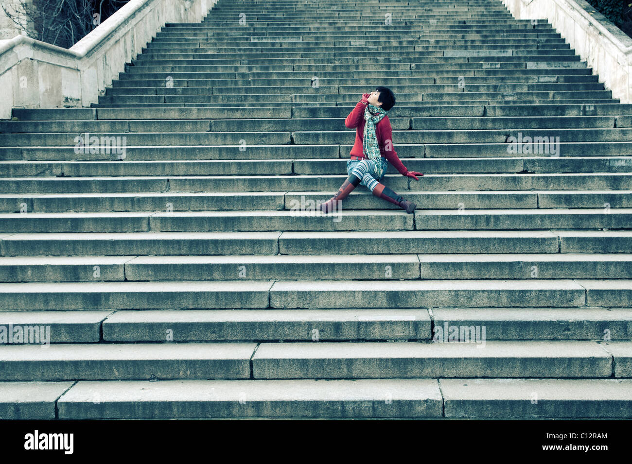 Woman on steps Budapest, Hungary Stock Photo - Alamy