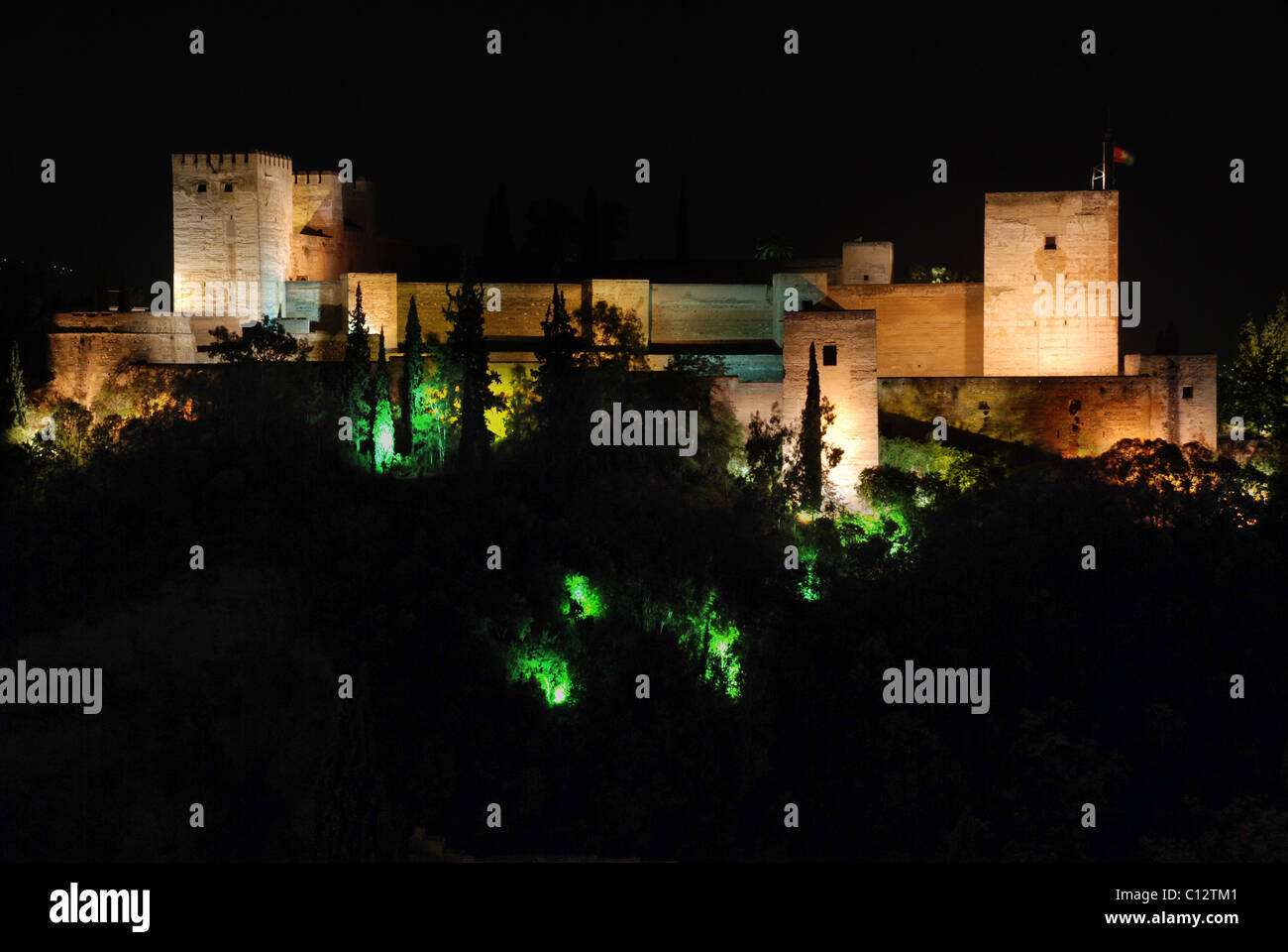 The Alhambra lit at night, Granada, Andalusia, Spain Stock Photo - Alamy