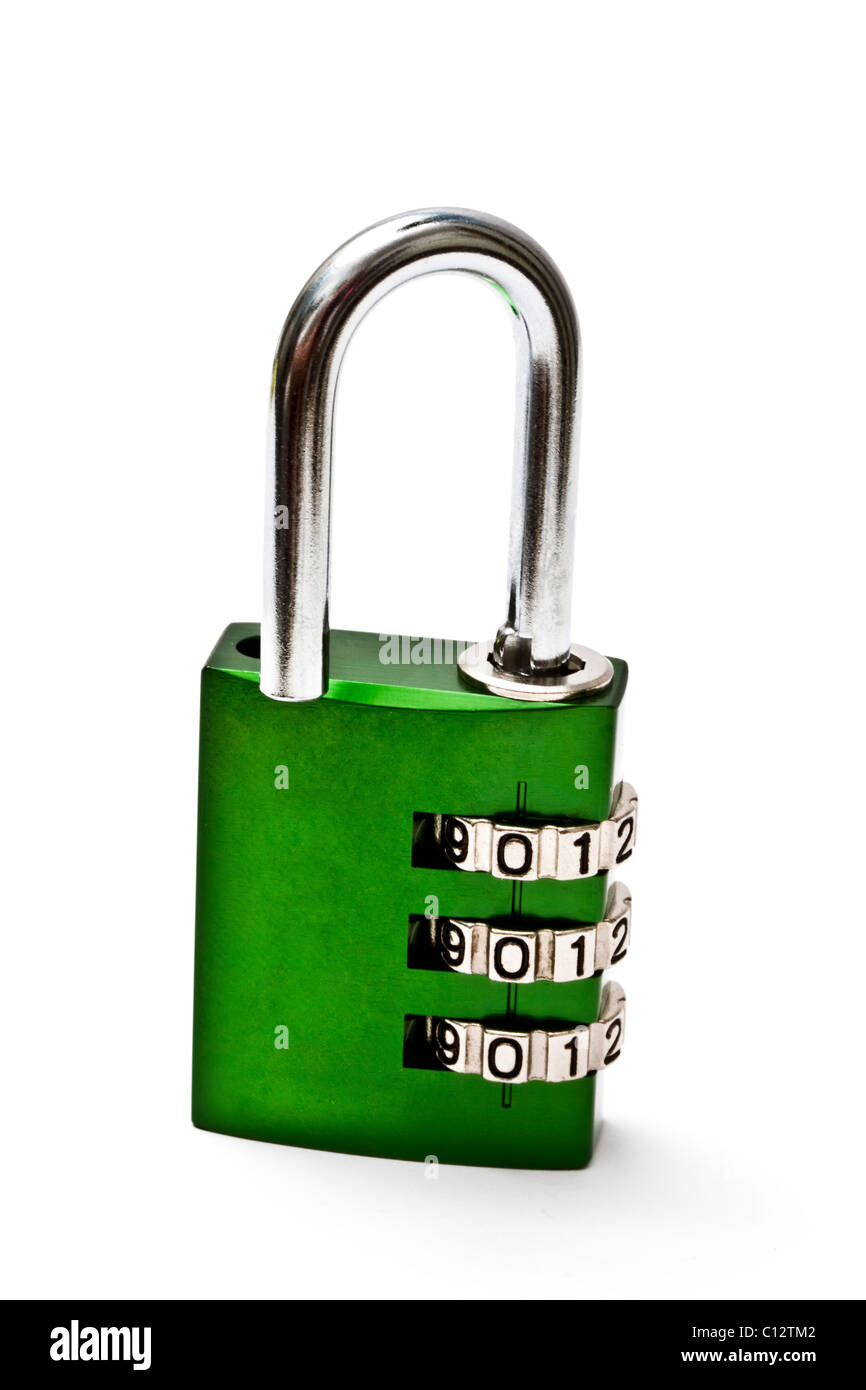 Green combination lock isolated on white background Stock Photo - Alamy