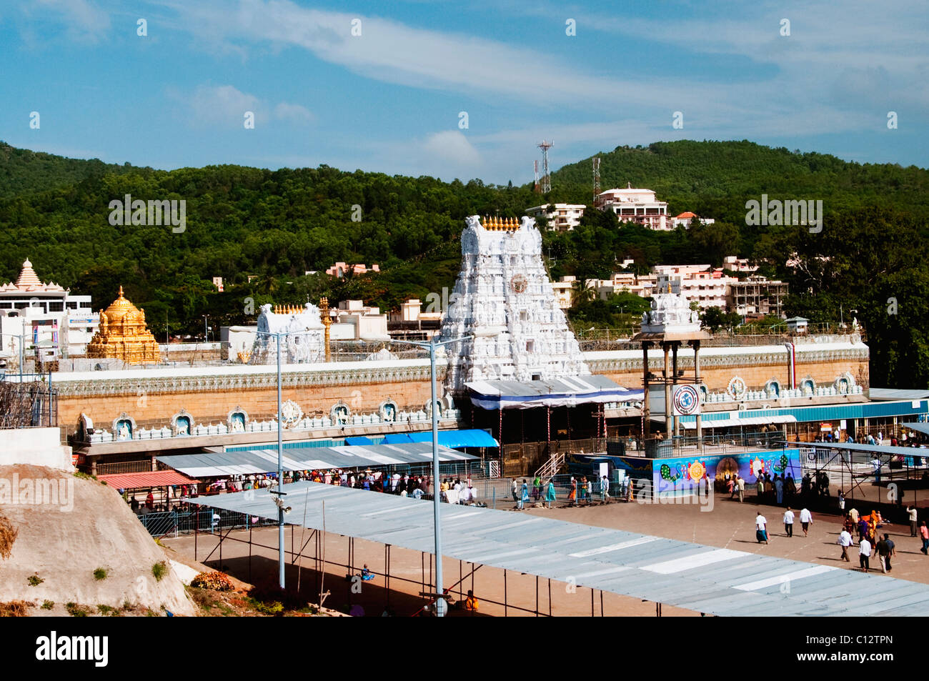 High angle view of a temple, Tirumala Venkateswara Temple, Tirumala ...