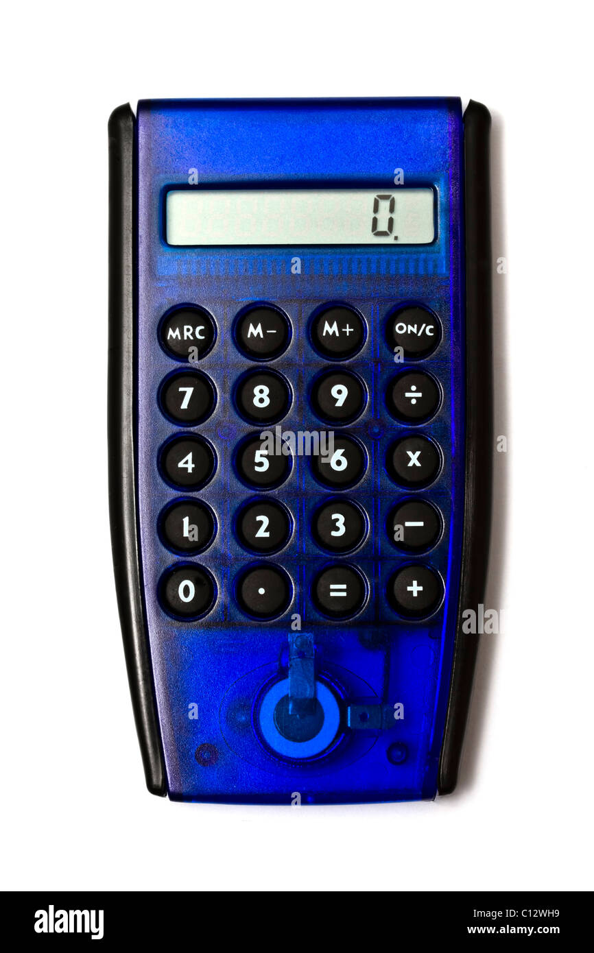 Blue calculator isolated on white background Stock Photo - Alamy