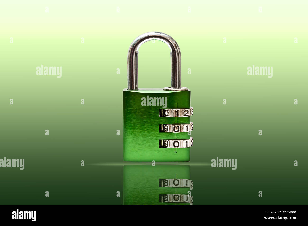 Green combination lock and reflection on white background Stock Photo ...