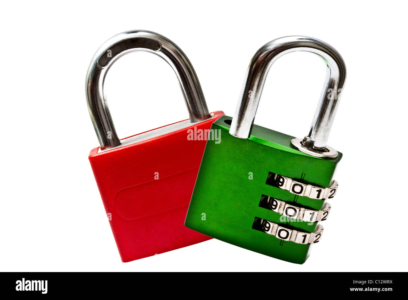 Red and green padlock isolated on white background Stock Photo - Alamy