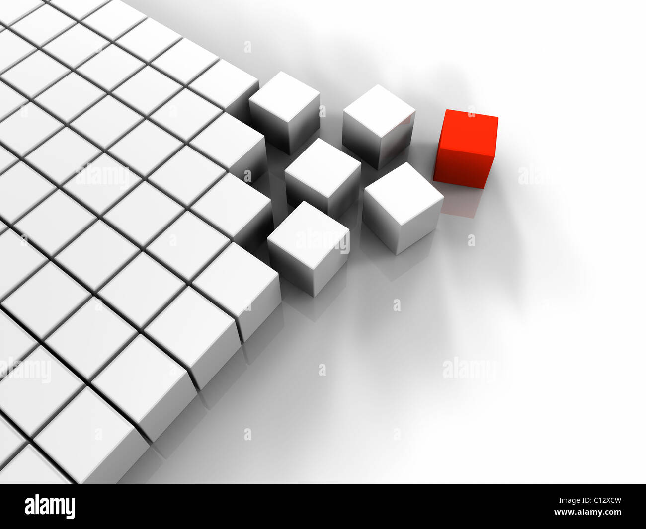 Many white cubes and one red, abstract rendering Stock Photo - Alamy