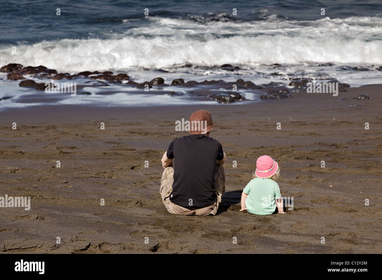 Dad and daughter watching the waves Stock Photo - Alamy