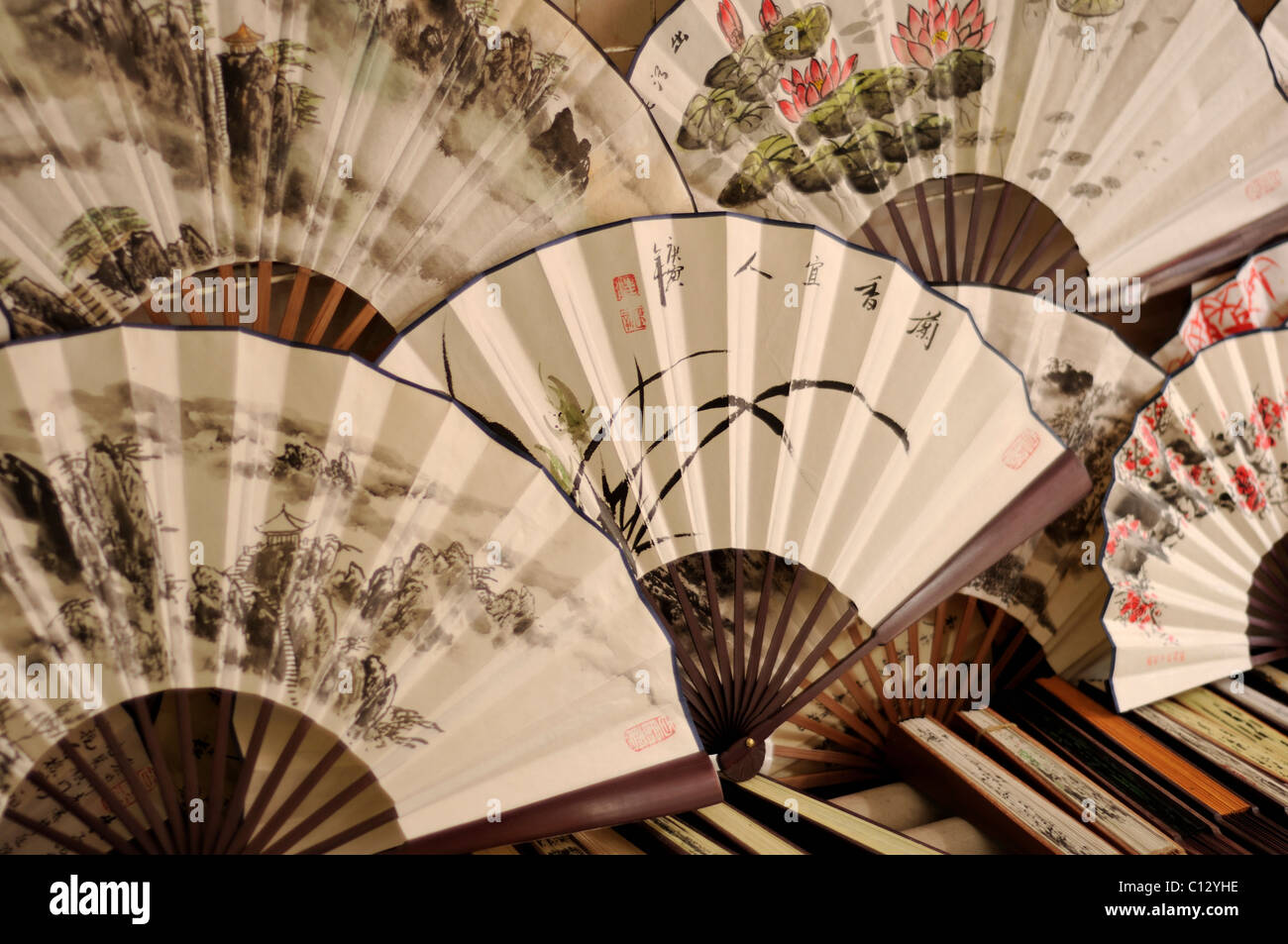 painted chinese fans Stock Photo - Alamy