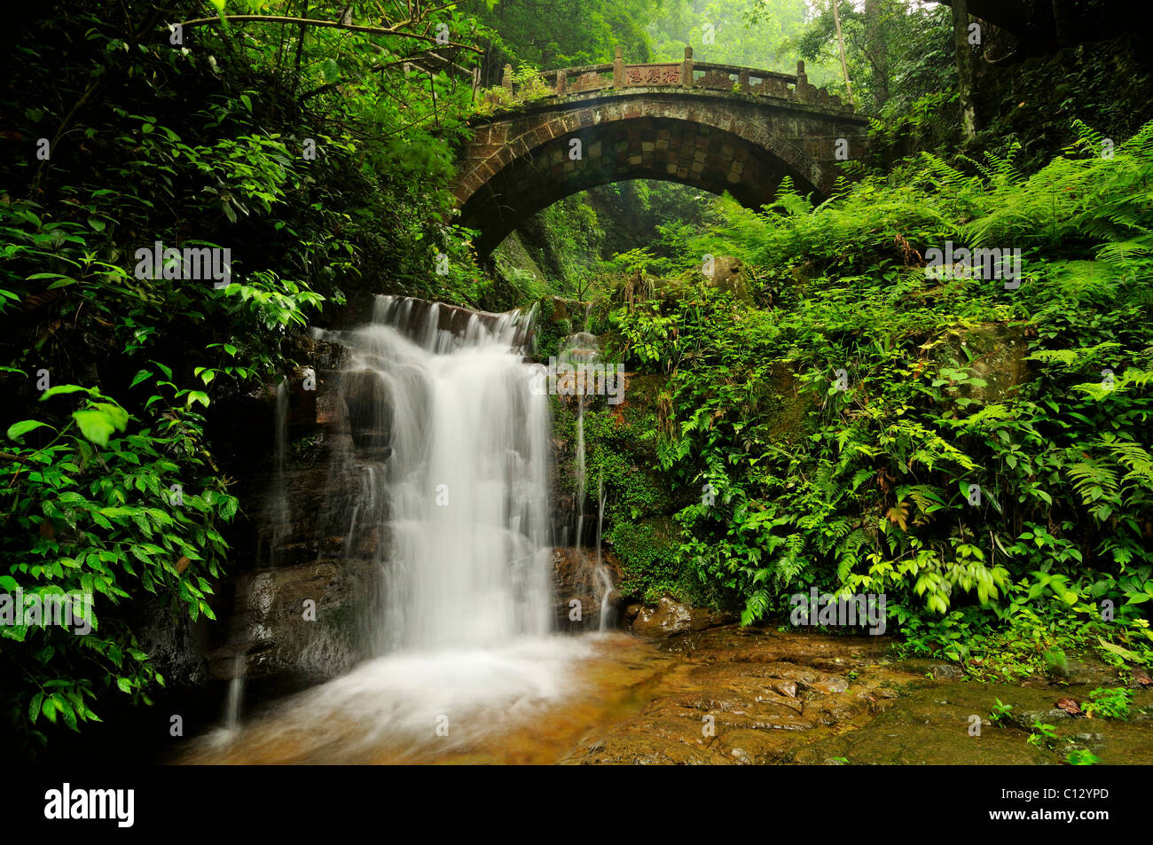 waterfall and bridge in Wulingyan National Park in Hunan province of ...