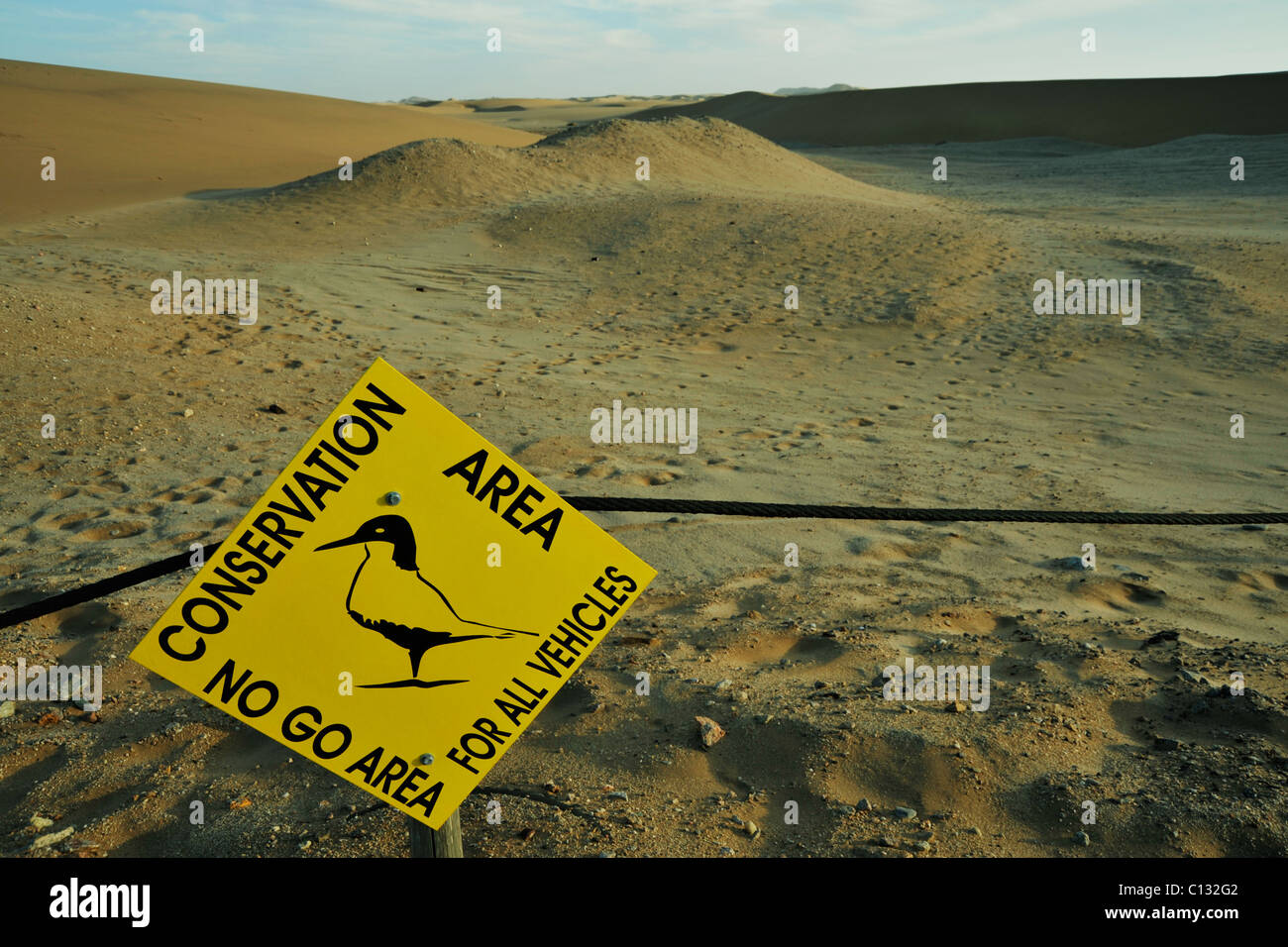 Warning sign no to entry of vehicles into conservation area for rare ...