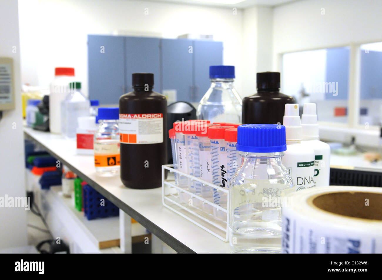 close up of bottles of chemicals in a science laboratory Stock Photo ...