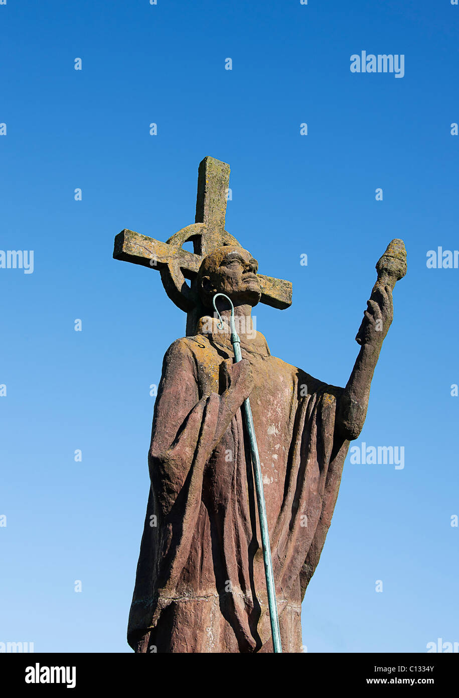Statue of St. Aidan. Holy Island of Lindisfarne Stock Photo - Alamy