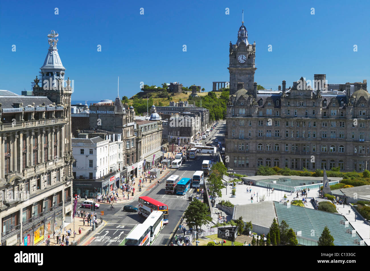 Princes Street, Edinburgh, Scotland. View from the Scott Monument along ...