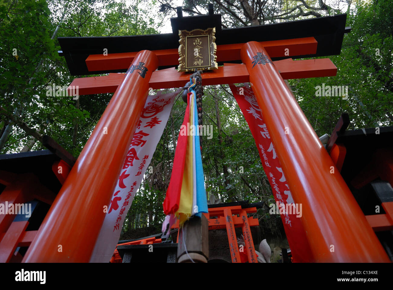 Close-up of a bright-orange torii gate at Fushimi Inari Shrine in Kyoto ...