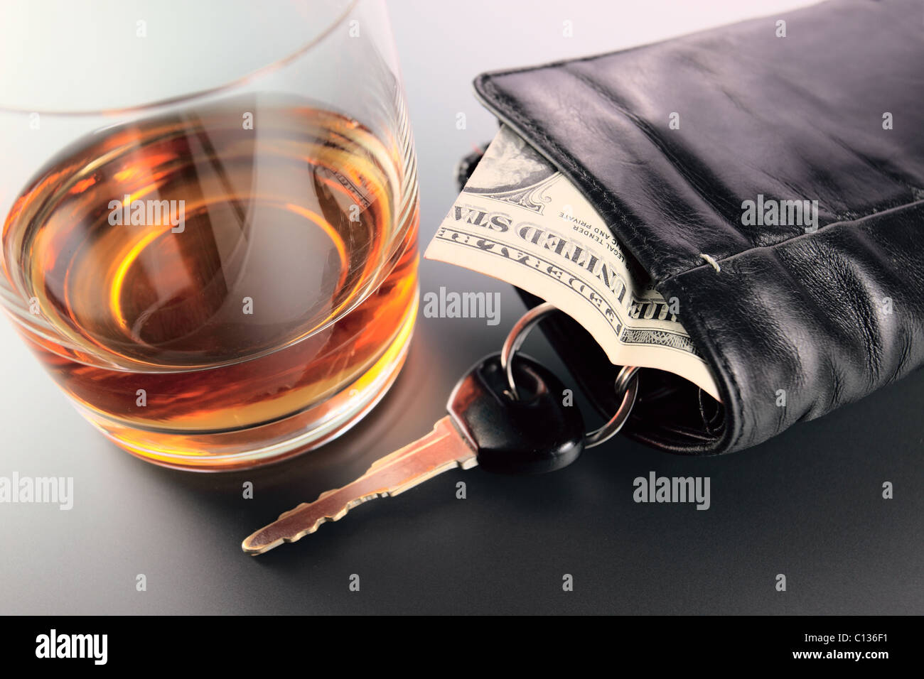 Whisky,money and key from car Stock Photo - Alamy