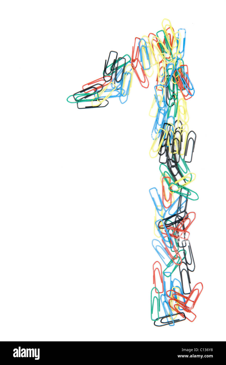 Number 1 formed with colorful paperclips Stock Photo - Alamy