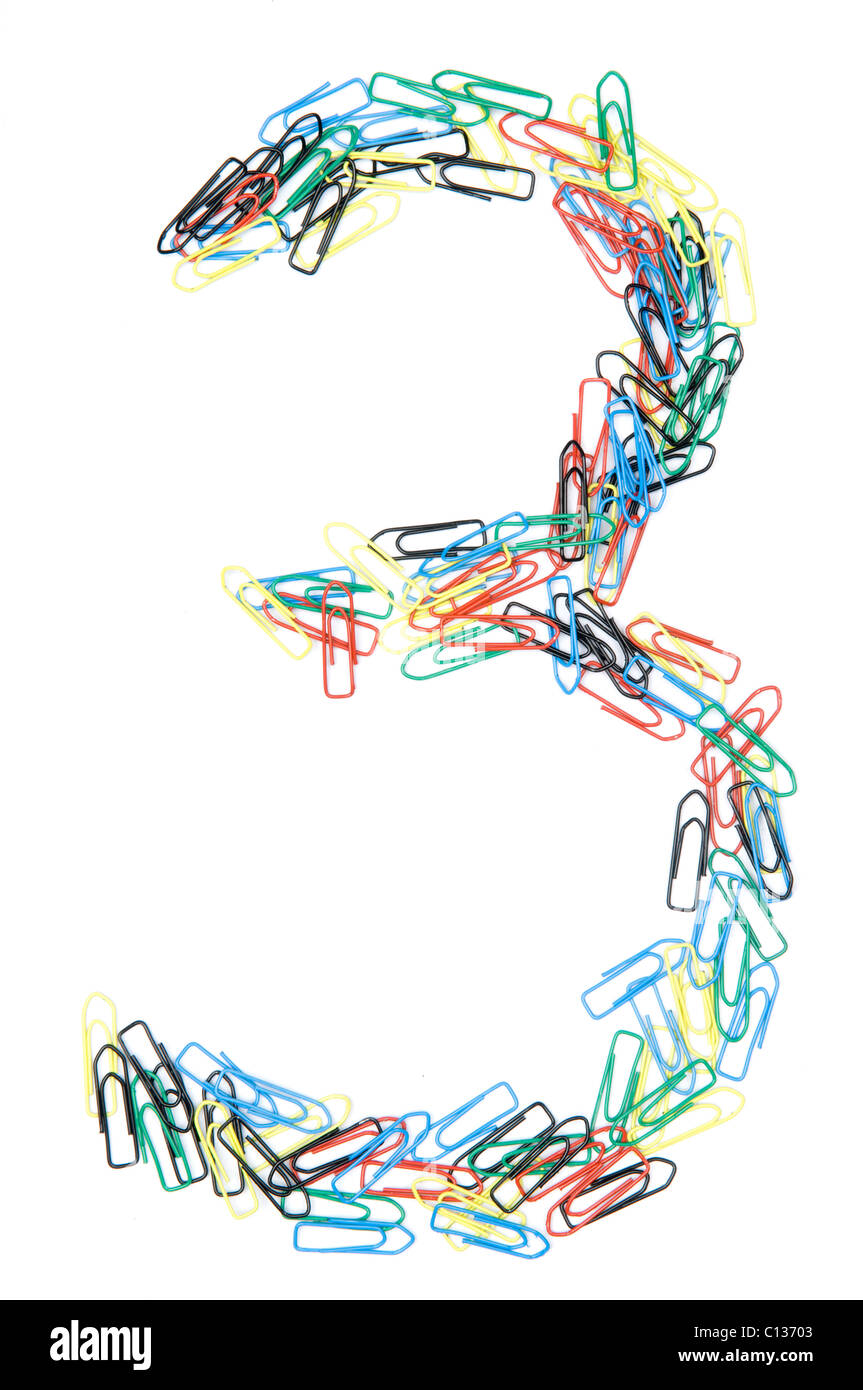Number 3 formed with colorful paperclips Stock Photo - Alamy