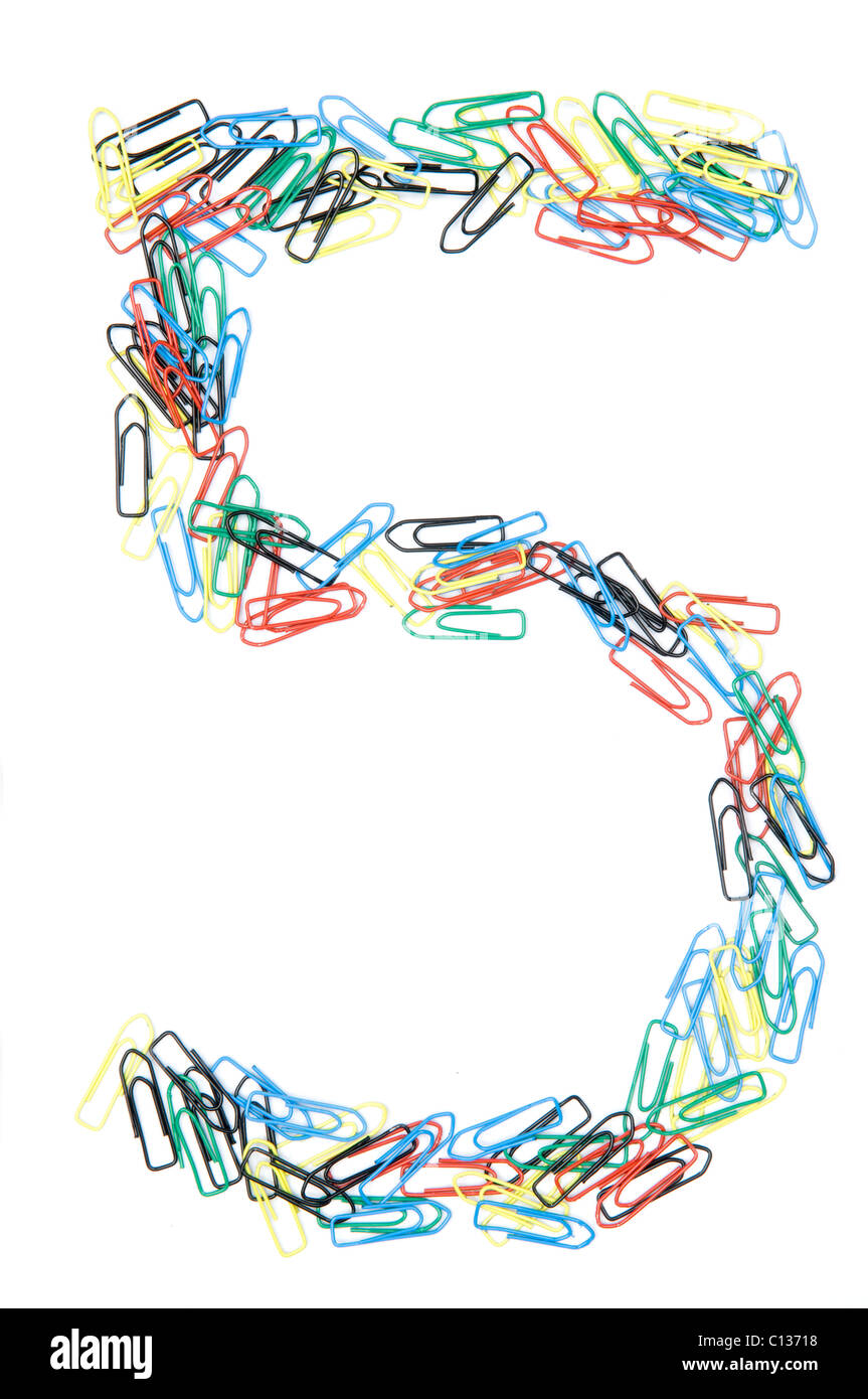 Number 5 formed with colorful paperclips Stock Photo - Alamy