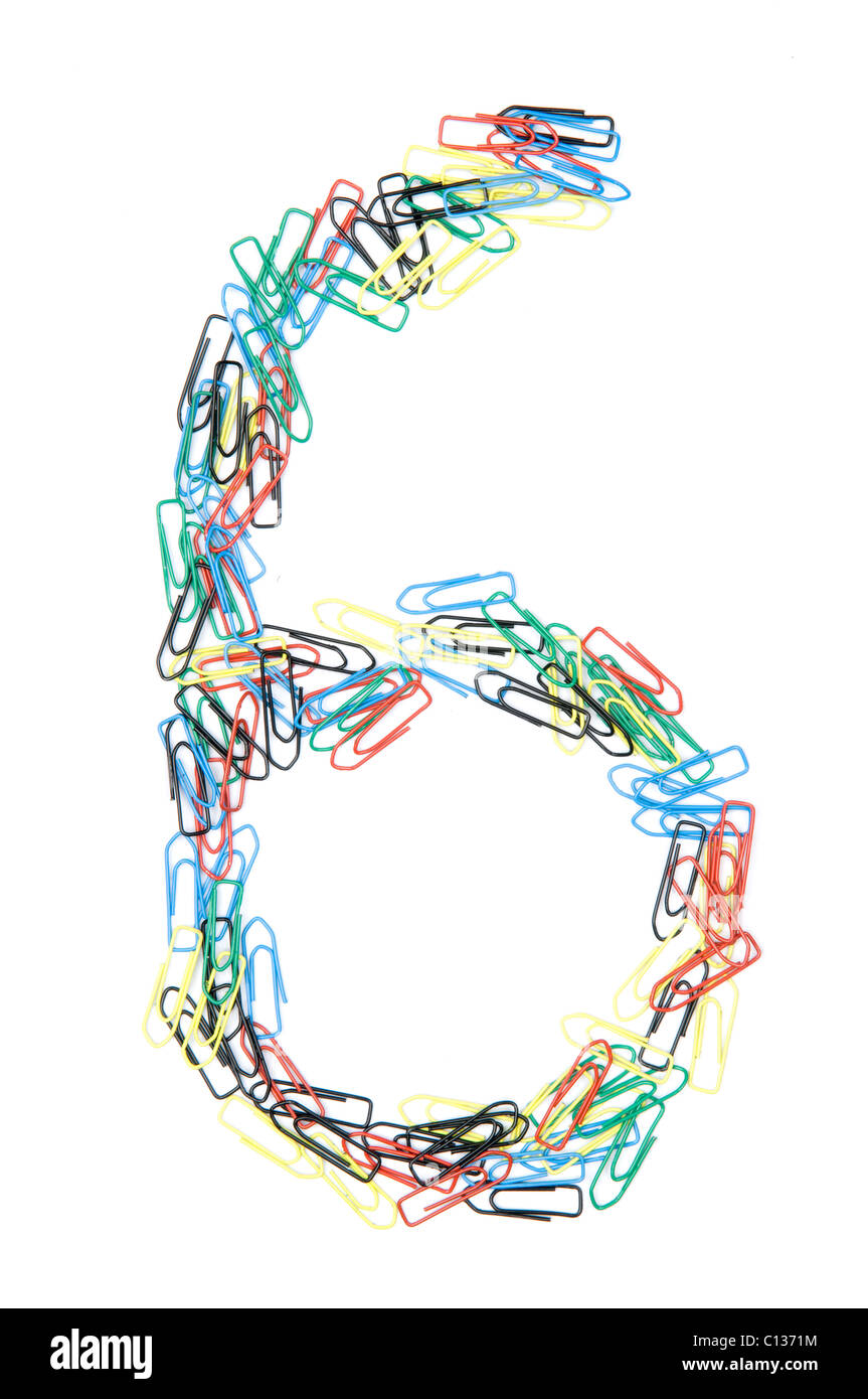 Number 6 formed with colorful paperclips Stock Photo - Alamy
