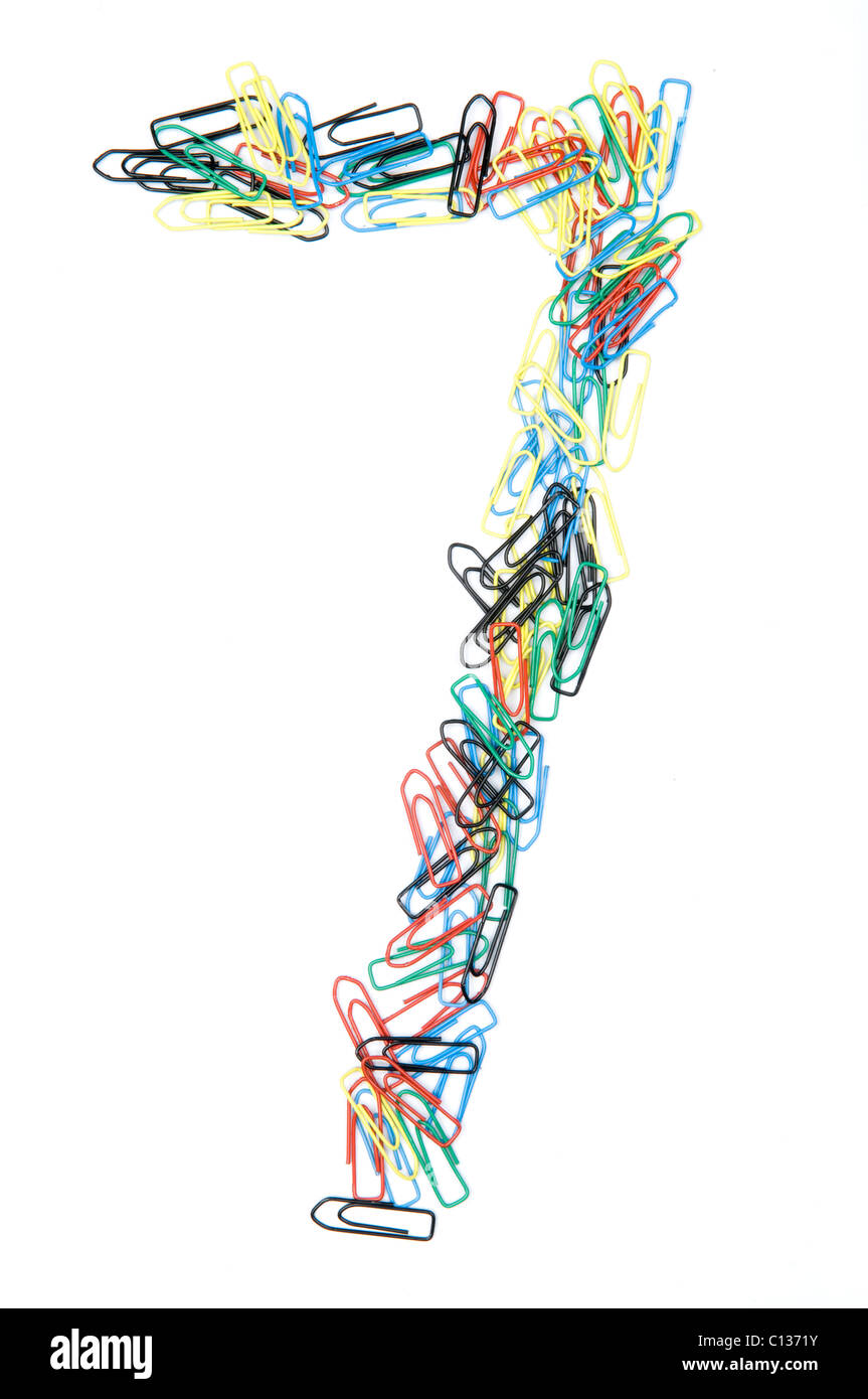 Number 7 formed with colorful paperclips Stock Photo - Alamy