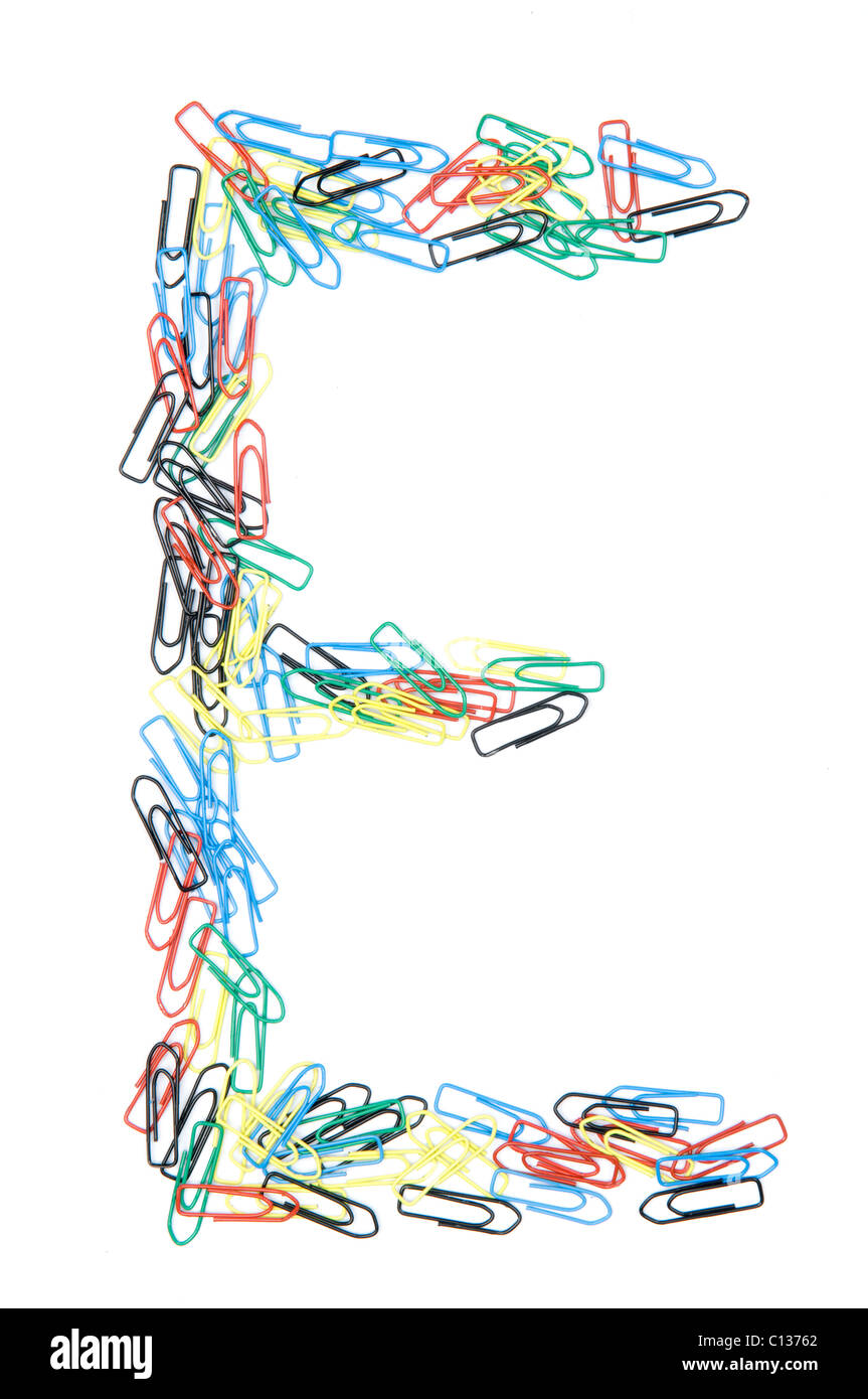 Letter E formed with colorful paperclips Stock Photo - Alamy