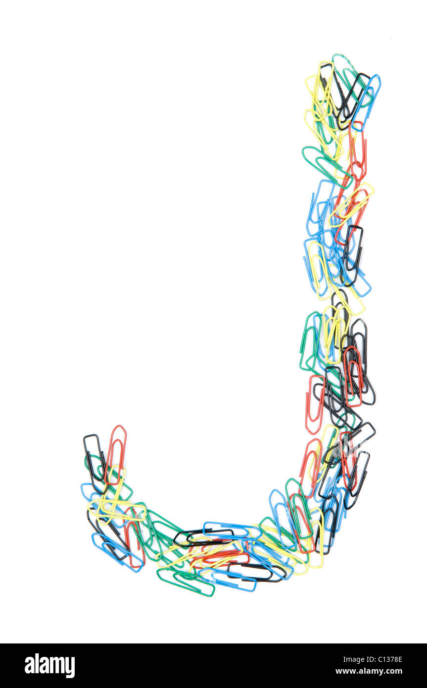 Letter J formed with colorful paperclips Stock Photo - Alamy