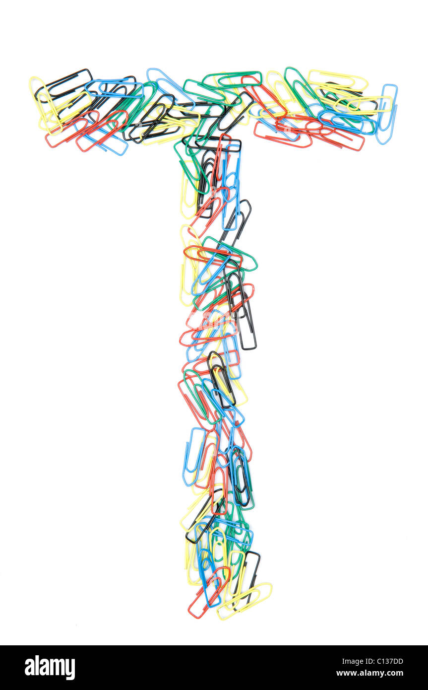Letter T formed with colorful paperclips Stock Photo - Alamy