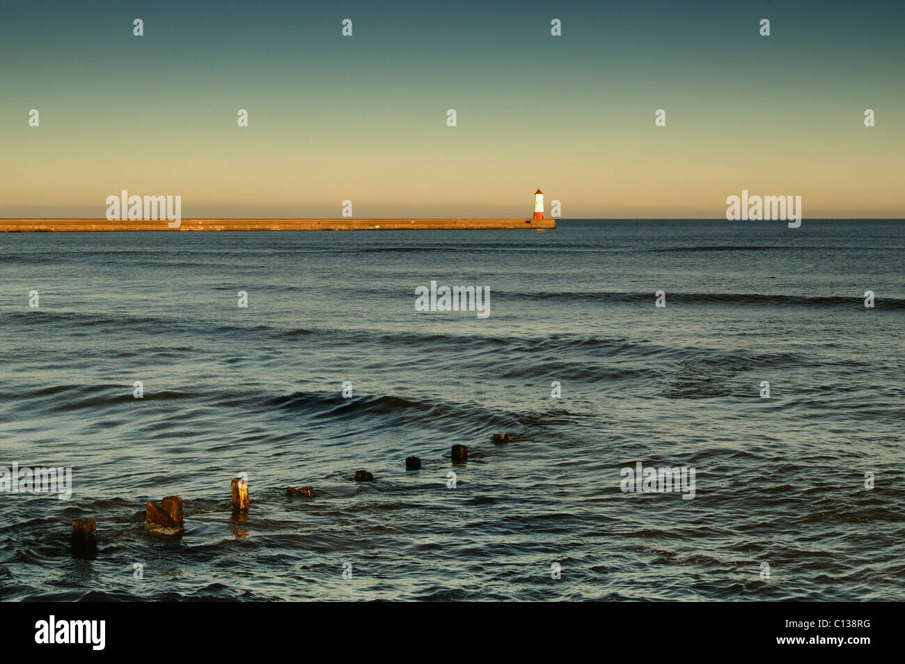 Pier and lighthouse at Berwick-upon-Tweed, Northumberland, England on a ...