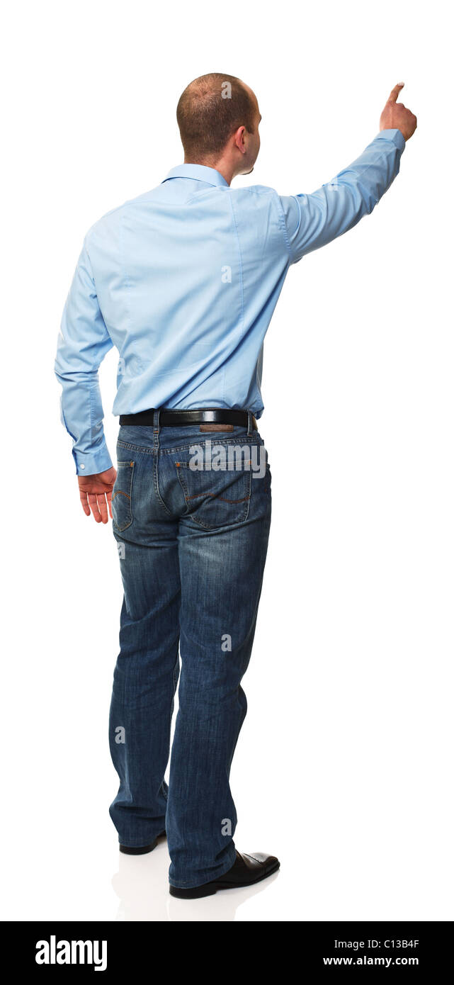 caucasian standing man pointing isolated on white background Stock ...