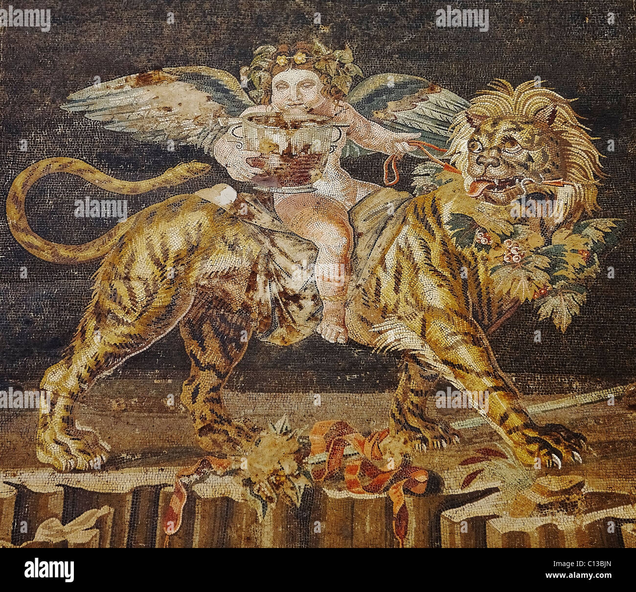 Roman Mosaic of Bacchus as a child from "The house of the faun" Pompeii ...